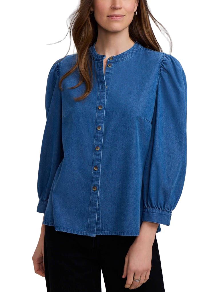 FOXCROFT Foxcroft Helsa Puff Sleeve Denim Shirt